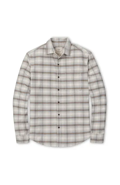 HOPE & HENRY Organic Long Sleeve Flannel Button Down Shirt - Taupe Ombre Plaid