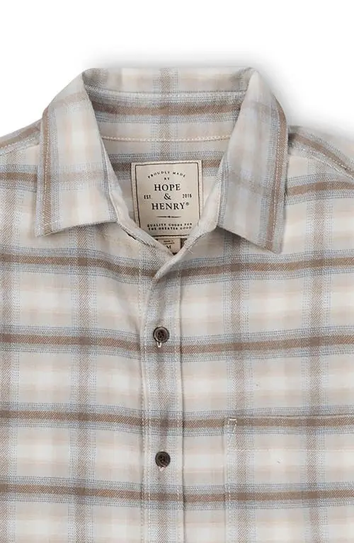 HOPE & HENRY Organic Long Sleeve Flannel Button Down Shirt - Taupe Ombre Plaid