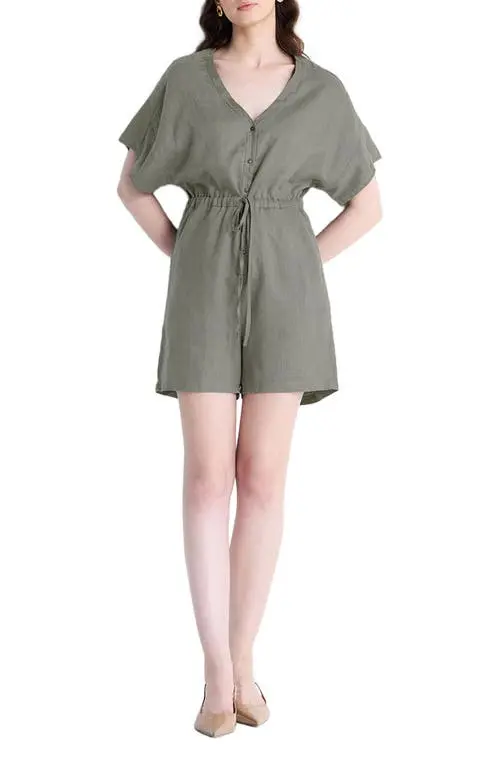 REISTOR V-neck Drawstring Romper - Dark Green