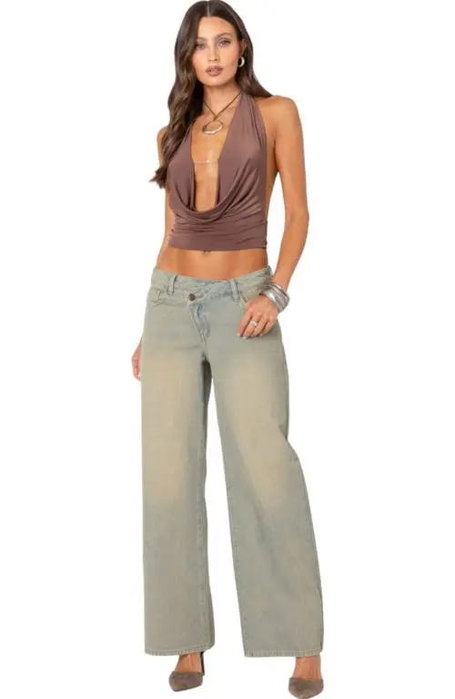 EDIKTED Plunge Cowl Neck Halter Top - Brown