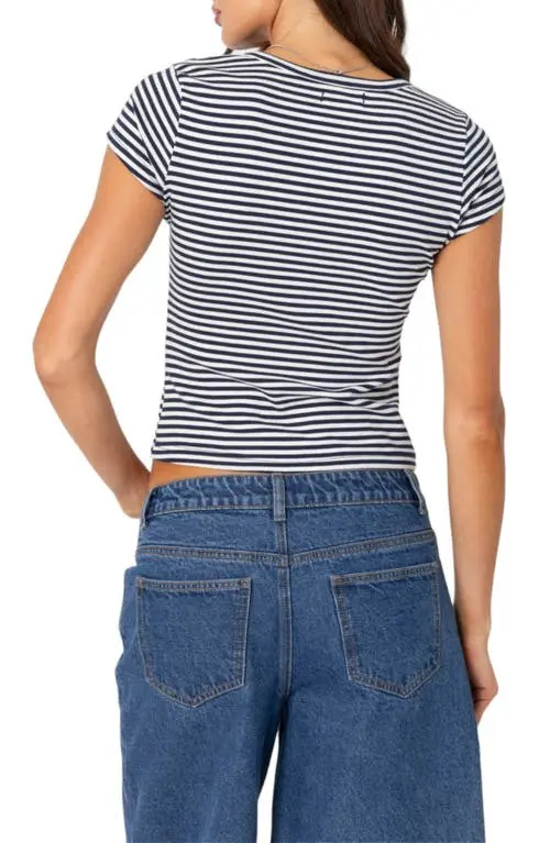 EDIKTED Kady Stripe Henley Top - Navy