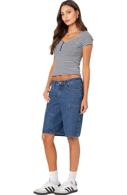 EDIKTED Kady Stripe Henley Top - Navy