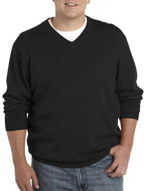 OAK HILL PREMIUM BY DXL Big & Tall Cashmere Blend V-neck Sweater - Black