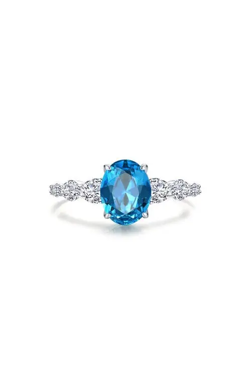 Lafonn Oval Simulated Topaz And Pear Cut Simulated Diamond Ring - Blue