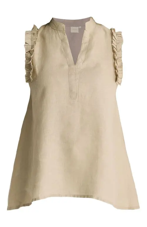 REISTOR Sleeveless Hemp Top With Ruffles - Neutral Beige