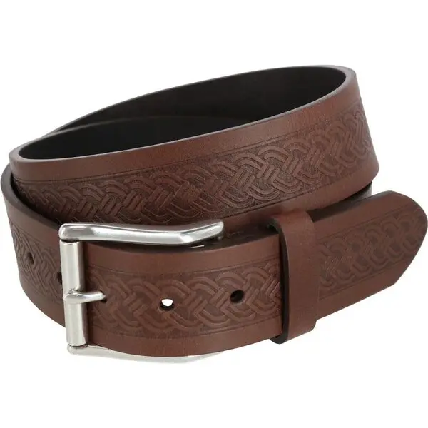 Trafalgar Grady 40mm Celtic Scroll Embossed Leather Jean Belt - Brown