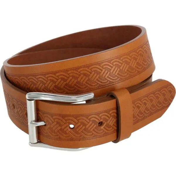 Trafalgar Grady 40mm Celtic Scroll Embossed Leather Jean Belt - Tan