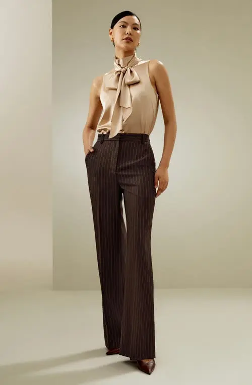 Lilysilk Sleeveless Silk Blouse With Tie Neck - Light Camel