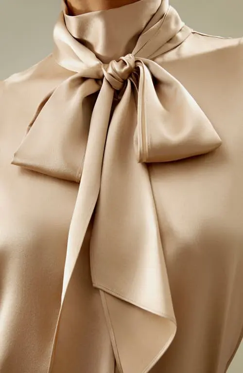Lilysilk Sleeveless Silk Blouse With Tie Neck - Light Camel