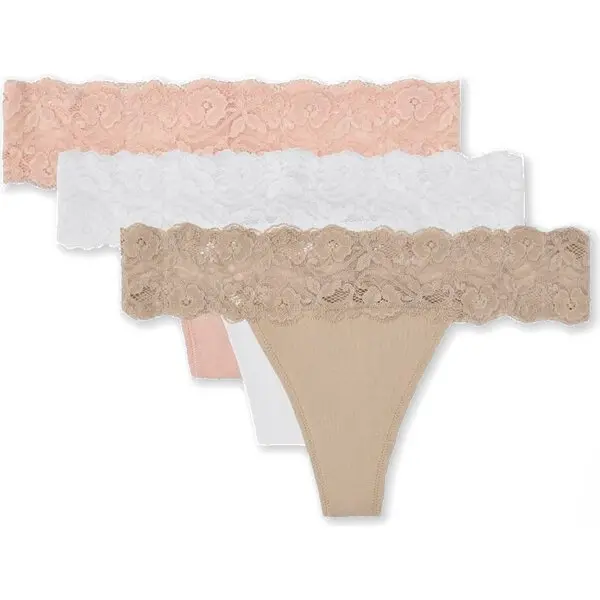 PACT Organic Cotton Lace Waist Thong 3-pack - Barely There