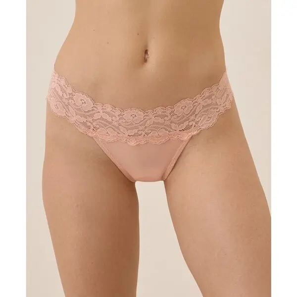 PACT Organic Cotton Lace Waist Thong 3-pack - Pink & Rosy