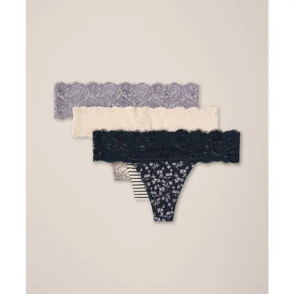 PACT Lace Waist Thong 3-pack - Sandshell Haze
