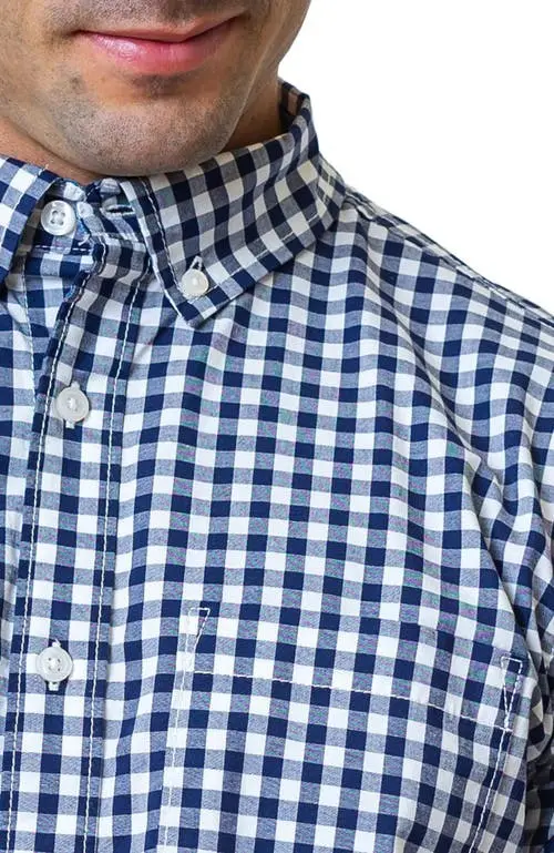 HOPE & HENRY Organic Stretch Poplin Shirt - Navy Gingham