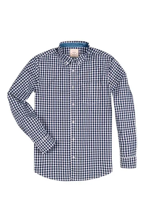 HOPE & HENRY Organic Stretch Poplin Shirt - Navy Gingham