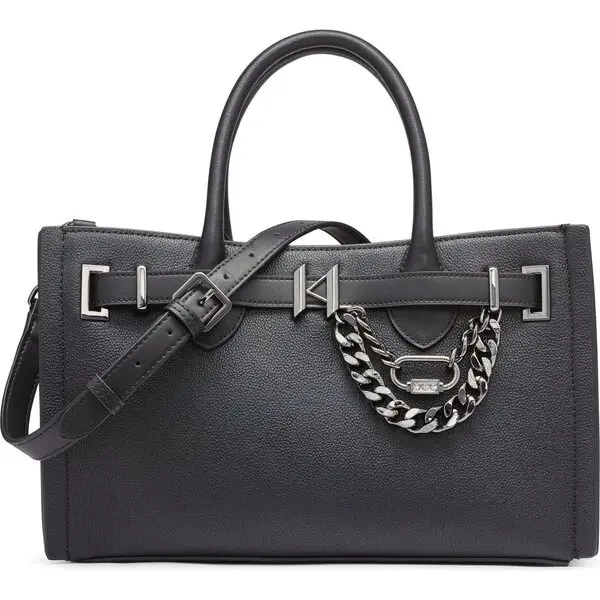 Karl Lagerfeld Paris Medium Leather Satchel - Black/gunmetal