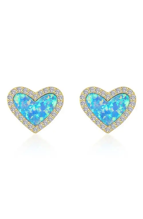 Lafonn Simulated Opal And Simulated Diamond Heart Stud Earrings - Blue