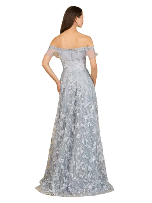 LARA NEW YORK Flutter Off-shoulder Lace Gown