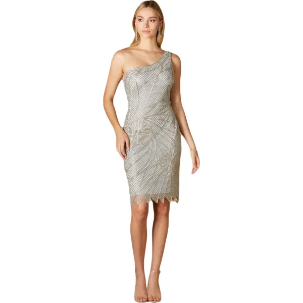 LARA NEW YORK One Shoulder Cocktail Gown - Silver