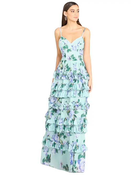LARA NEW YORK Ruffle Skirt Printed Gown - Mint