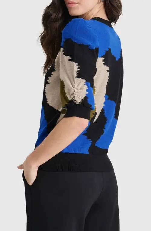 Dkny Colorblock Puff Sleeve Sweater - Lapis Blue Multi