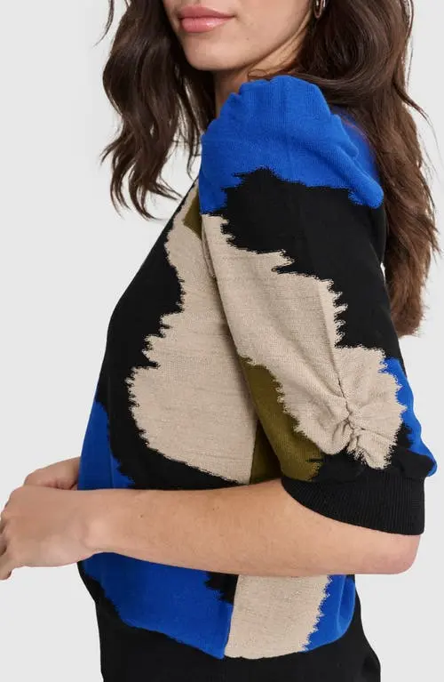 Dkny Colorblock Puff Sleeve Sweater - Lapis Blue Multi