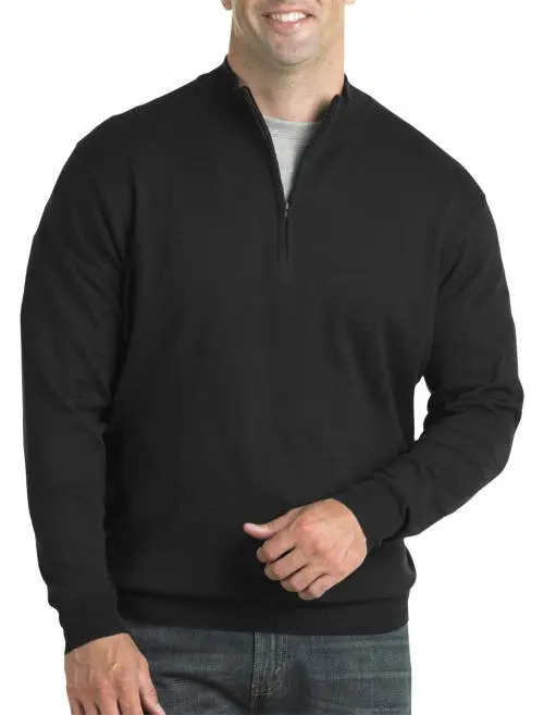 HARBOR BAY BY DXL Big & Tall Quarter-zip Pullover Sweater - Black