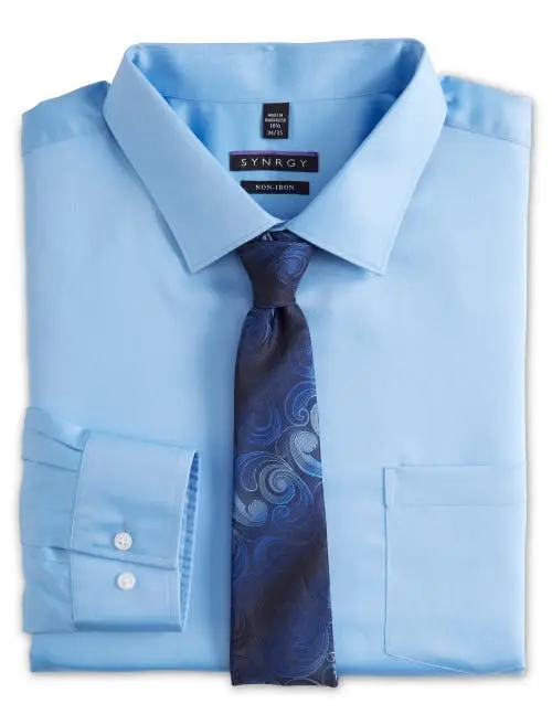 SYNRGY BY DXL Big & Tall Sateen Dress Shirt - Blue Frost