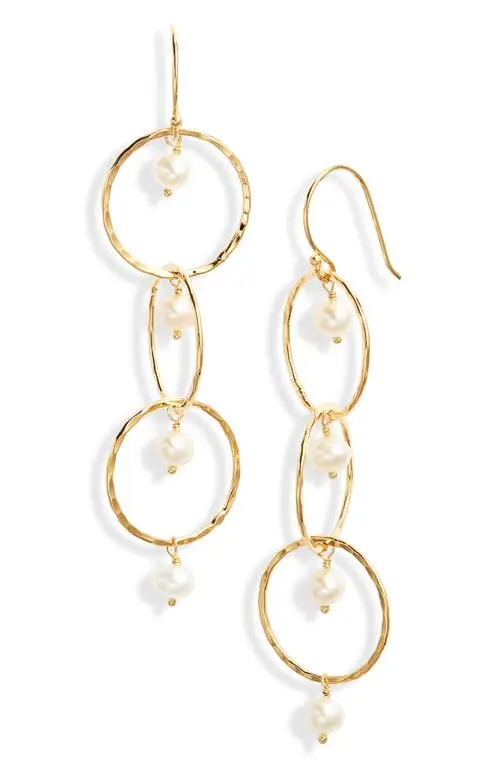 KIARA BY KI-ELE Trinity Freshwater Pearl Drop Earrings - Gold/pearl