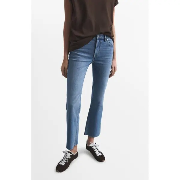 Mango Sienna Raw Hem Crop Flare Jeans - Blue