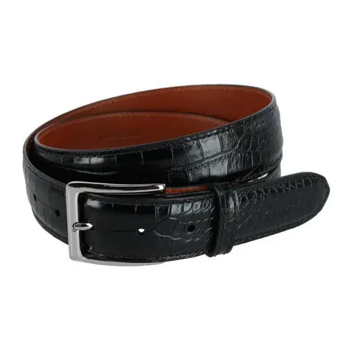 Trafalgar Mini-african Alligator Embossed Italian Leather Belt With Interchangeable Buckles - Black