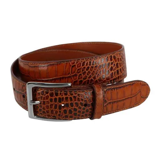Trafalgar Chance 35mm Mini-african Alligator Embossed Italian Leather Belt - Cognac