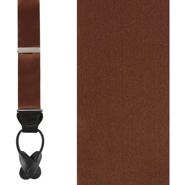 Trafalgar Dutton Solid Color Silk Button End Suspenders - Brown