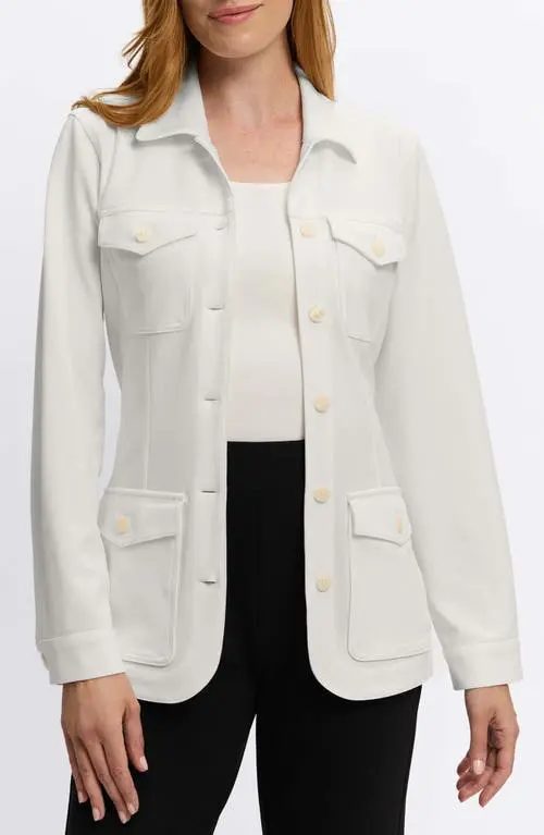 Foxcroft Stella Crepe Knit Utility Jacket - Ecru