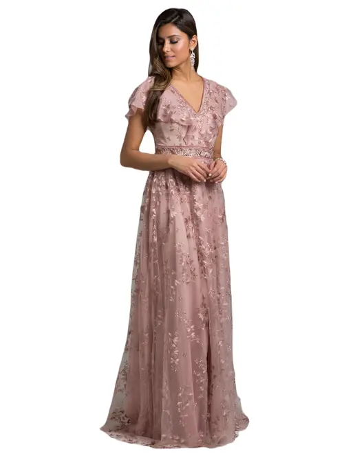 LARA NEW YORK Embellished Lace A-line Gown - Mauve