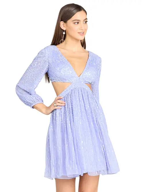 LARA NEW YORK Sequined Cut-out Dress With Lace-up Back - Blueiris