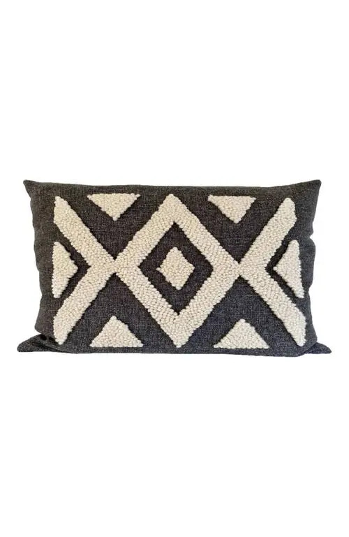 COTTON TREE Punch Needle Ndebele Pillowcover Only - Natural/charcoal-p2-cover Only