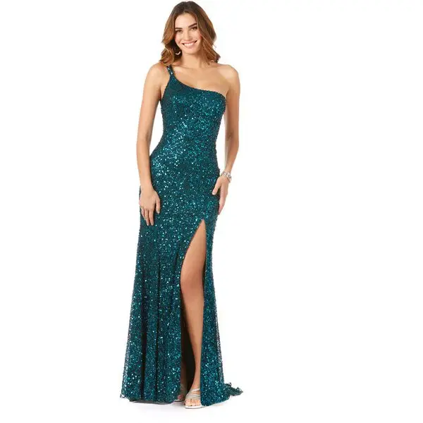 LARA NEW YORK One-shoulder Beaded Gown - Teal
