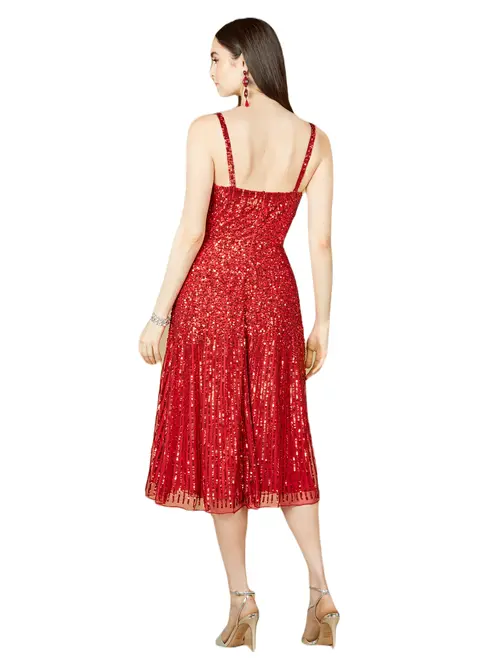LARA NEW YORK Beaded V-neckline Sheath Gown - Red