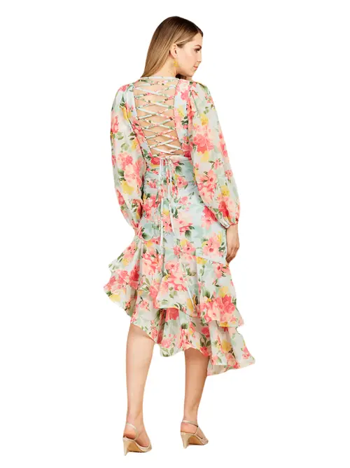 LARA NEW YORK High Neck Lace-up Midi Dress
