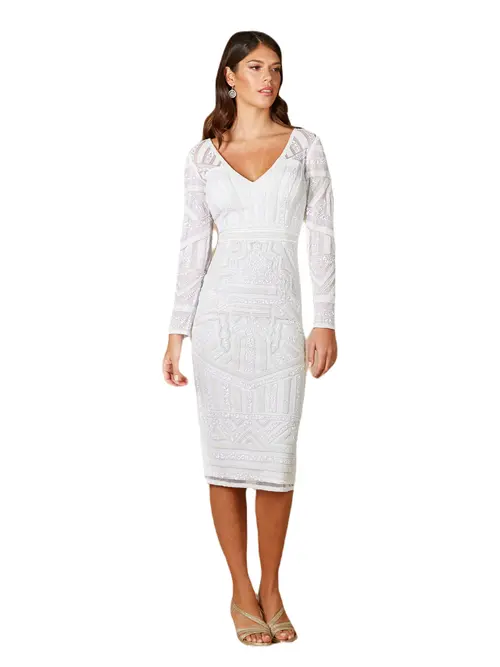 LARA NEW YORK Gloria Beaded Midi Dress