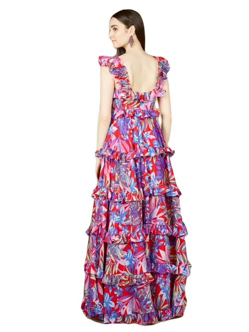LARA NEW YORK Printed Ruffle Gown