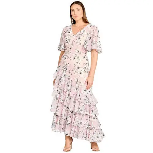 LARA NEW YORK Cape Sleeve Print Dress - Blush