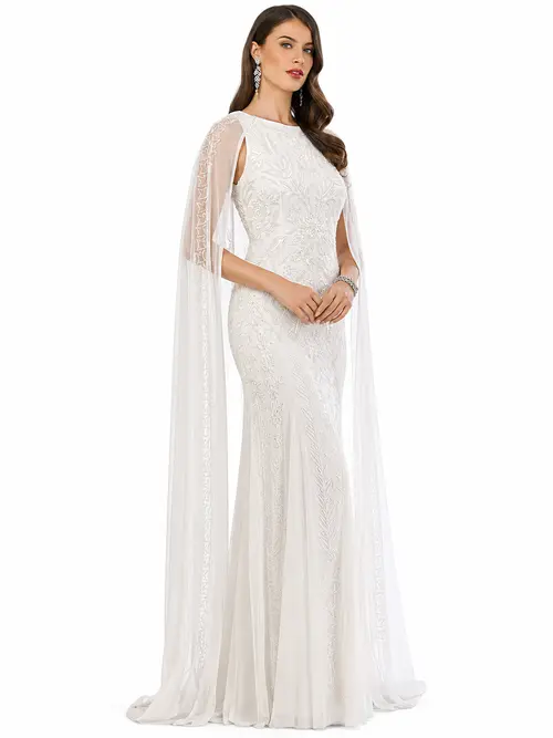 LARA NEW YORK Eve Beaded Cape Sleeve Wedding Dress