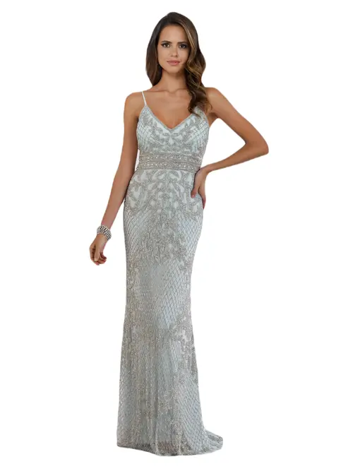 LARA NEW YORK Bodycon V-neck Beaded Dress - Turquoise
