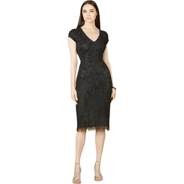 LARA NEW YORK Cap Sleeve Midi Gown - Black