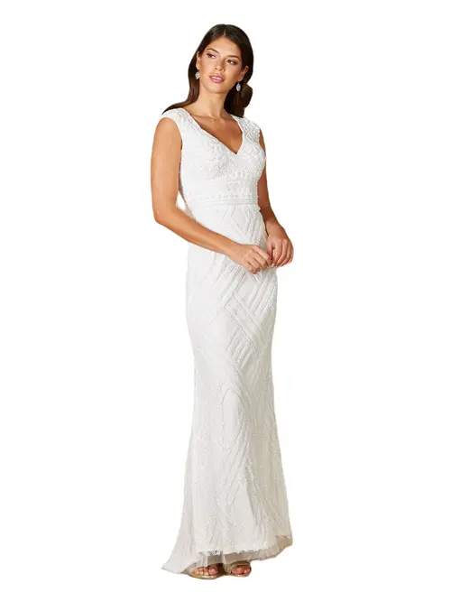 LARA NEW YORK Fabiana Beaded Cap Sleeve Wedding Gown - Ivory