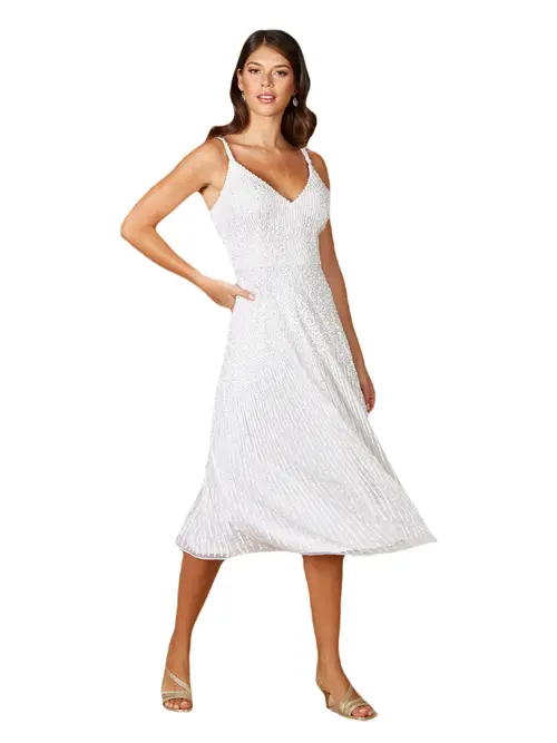 LARA NEW YORK Gemma Beaded Tank Midi Dress - Ivory