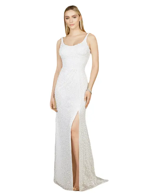 LARA NEW YORK Bridal Beaded Gown With Slit - Ivory