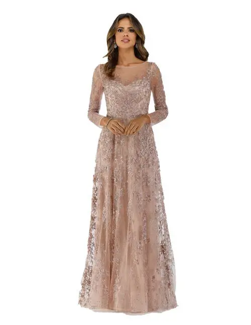 LARA NEW YORK Illusion Neckline A-line Gown - Blush