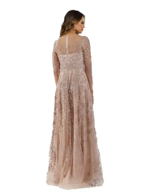 LARA NEW YORK Illusion Neckline A-line Gown - Blush